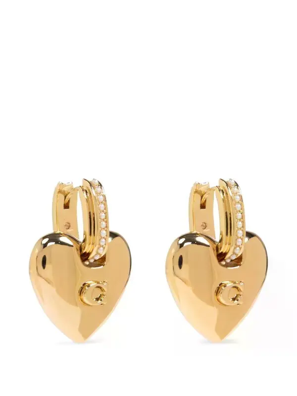 COACH Heart Pendant Hoop Earrings - Gold