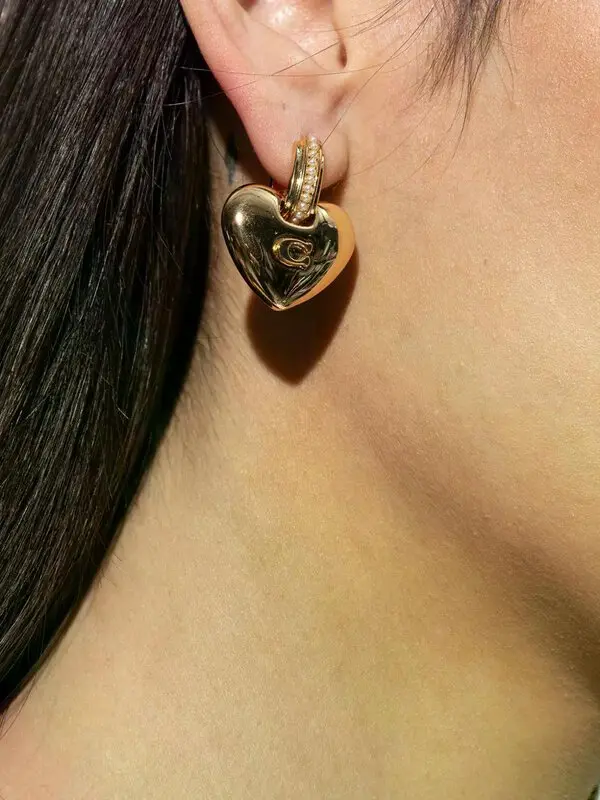 COACH Heart Pendant Hoop Earrings