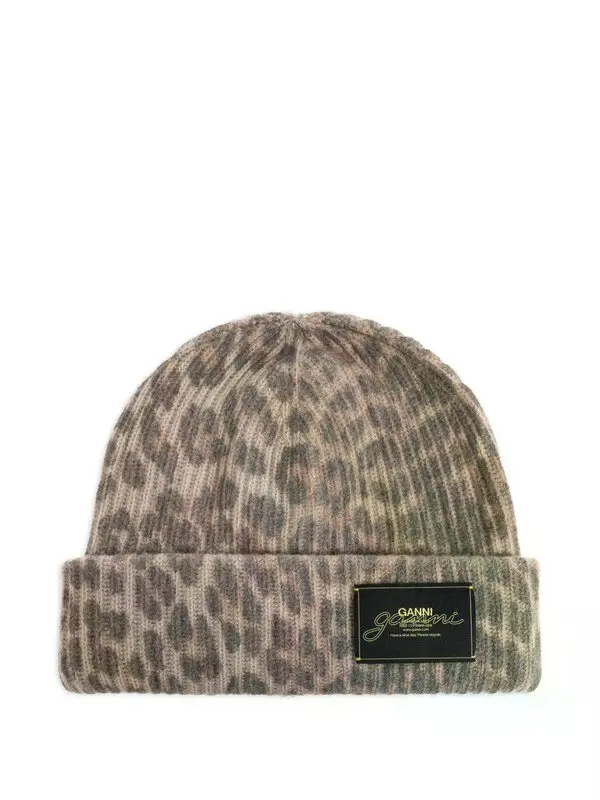 GANNI Leopard Print Beanie