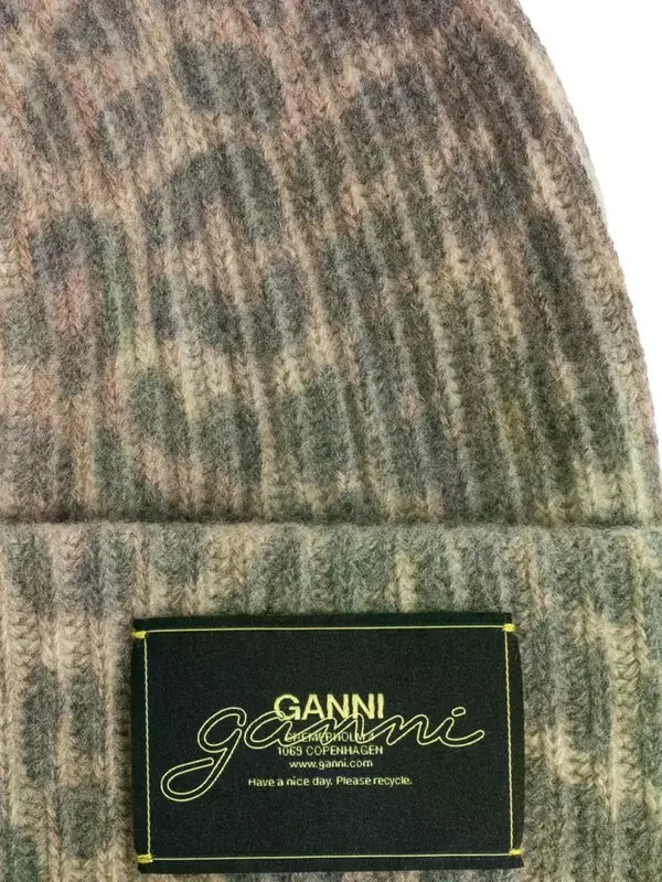 GANNI Leopard Print Beanie