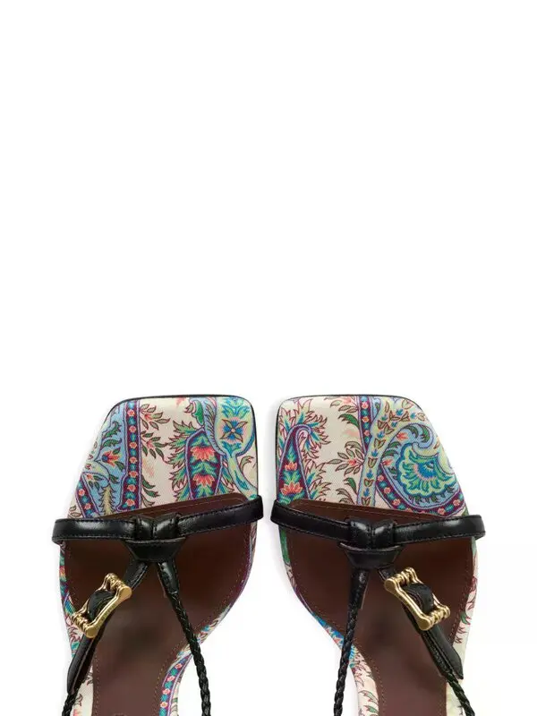 Etro 90mm Paisley Print Leather High-heeled Sandals