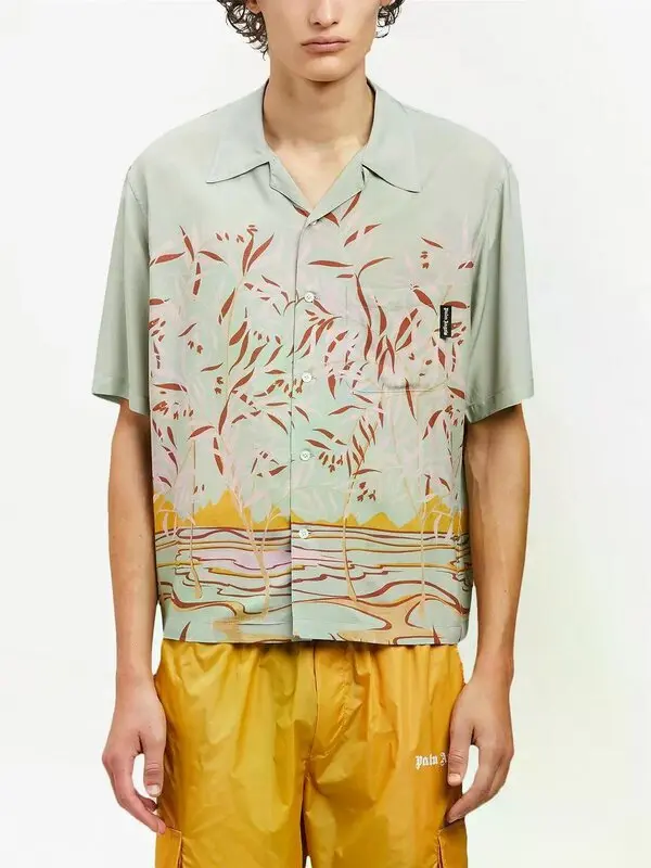 Palm Angels Lagoon-print Short-sleeved Shirt - Green
