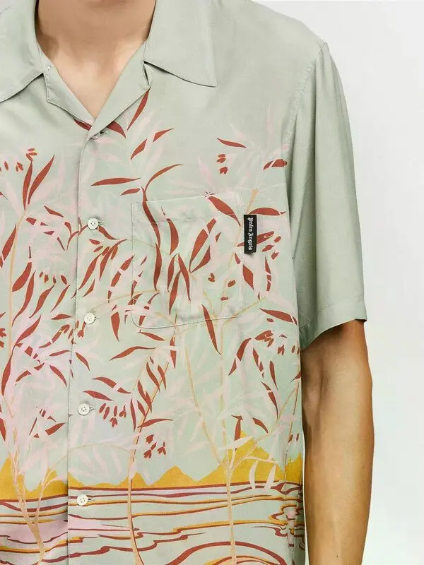 Palm Angels Lagoon-print Short-sleeved Shirt - Green