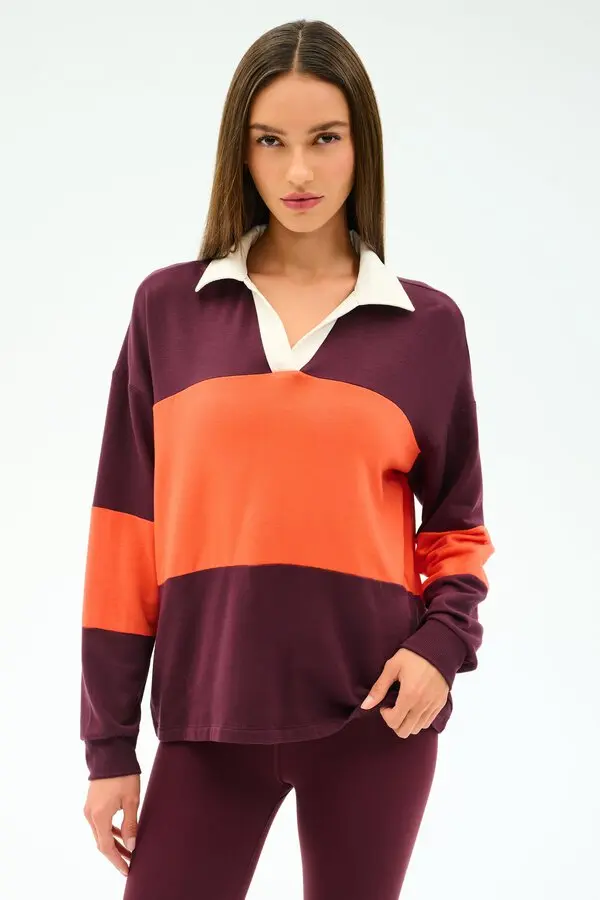 Splits59 Katie Fleece Rugby Shirt - Dark Cherry/valencia