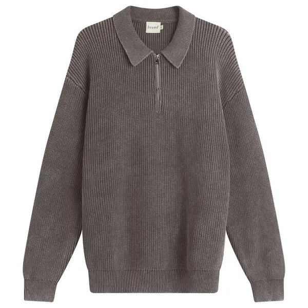 BOUND Acid Wash Half Zip Pullover - Brown