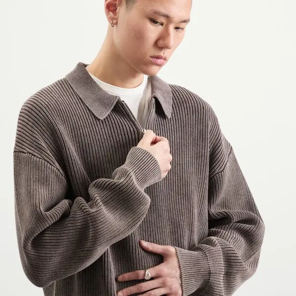 BOUND Acid Wash Half Zip Pullover - Brown
