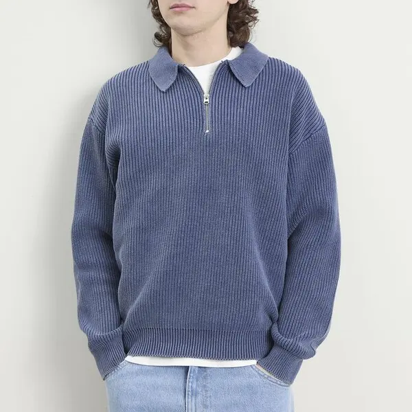 BOUND Acid Wash Half Zip Pullover - Navy