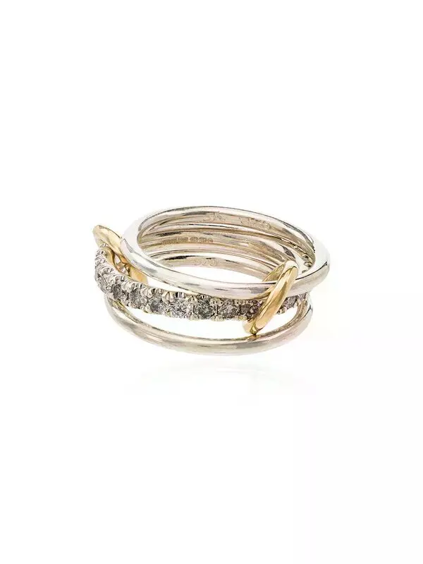 SPINELLI KILCOLLIN 18kt Yellow Gold And Sterling Diamond Link Ring - Silver