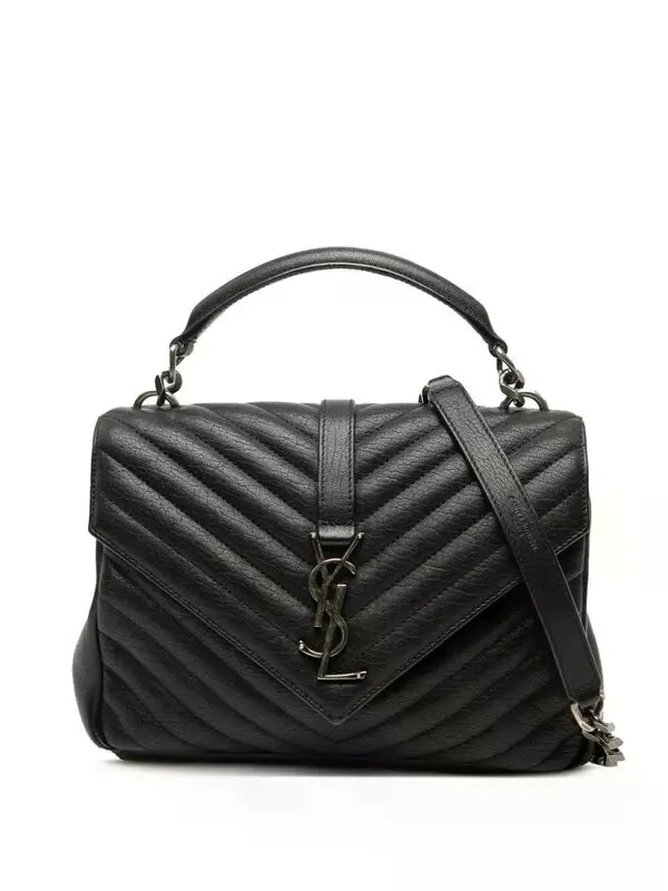 Saint Laurent 2010-2026 Medium Chevron Sheepskin Monogram College Satchel
