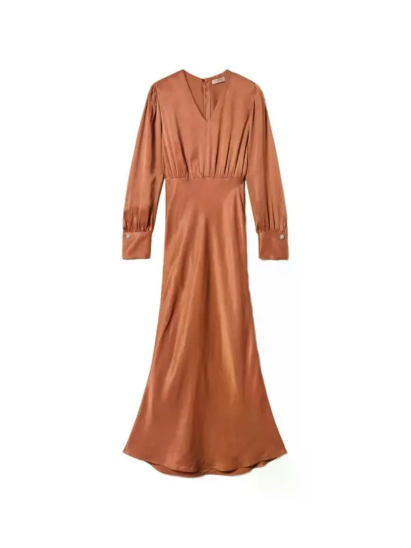 TWINSET Long Sleeve Satin Maxi Dress