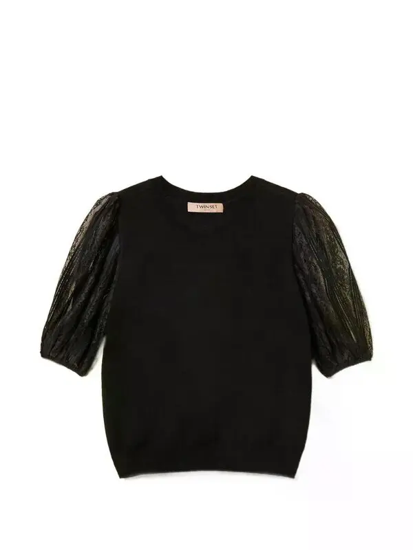 TWINSET Short-sleeve Jumper With Lace Details - Black