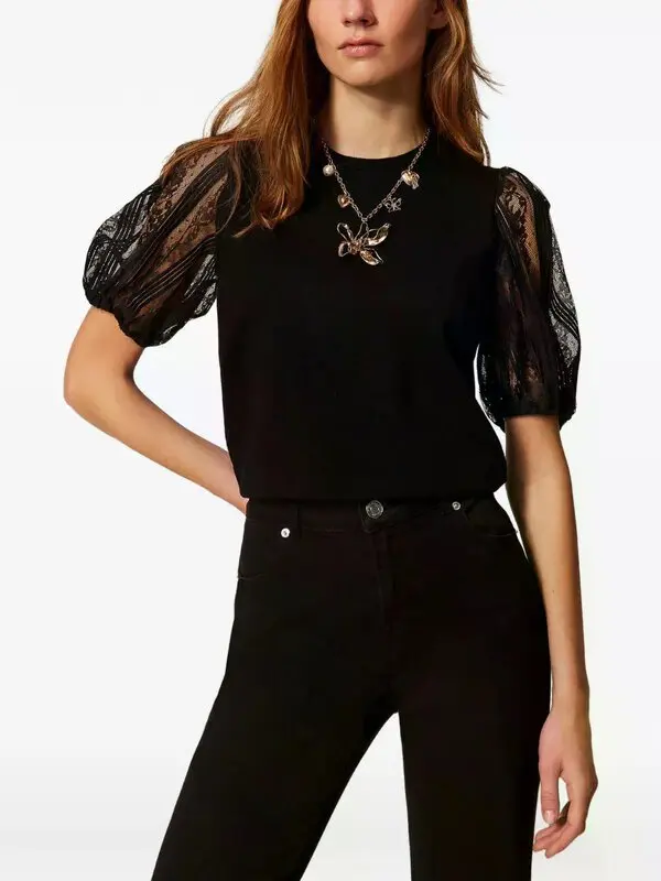 TWINSET Short-sleeve Jumper With Lace Details - Black