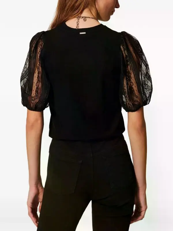 TWINSET Short-sleeve Jumper With Lace Details - Black