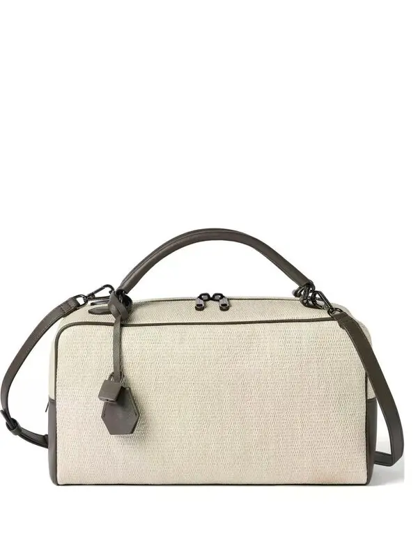 Brunello Cucinelli Explorer Boston Raffia And Leather Tote Bag - Neutrals