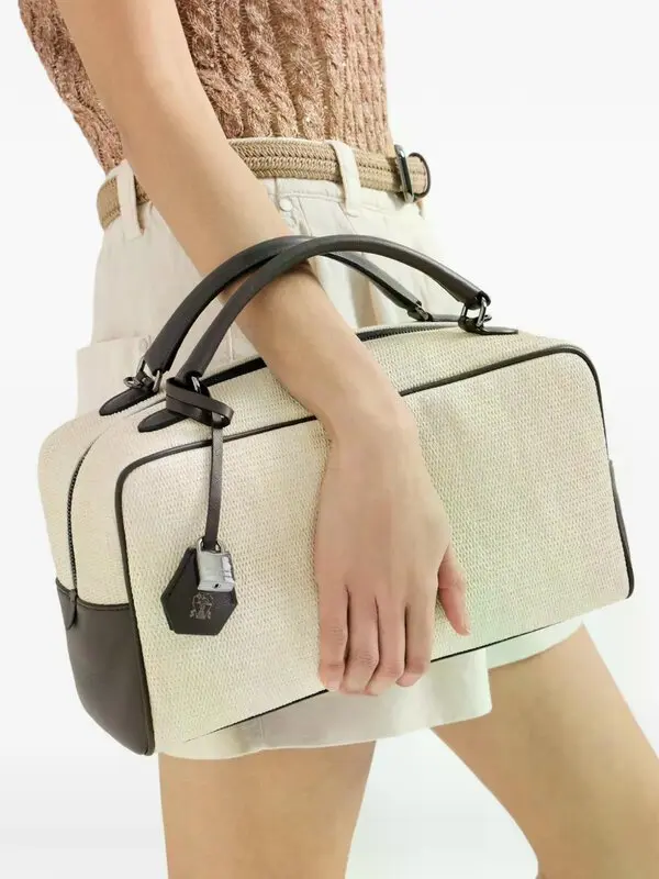 Brunello Cucinelli Explorer Boston Raffia And Leather Tote Bag - Neutrals