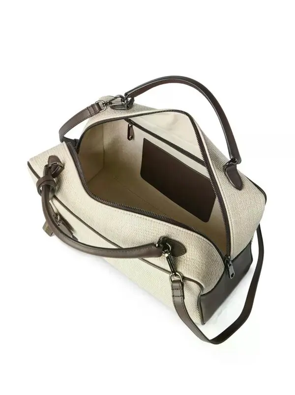Brunello Cucinelli Explorer Boston Raffia And Leather Tote Bag - Neutrals