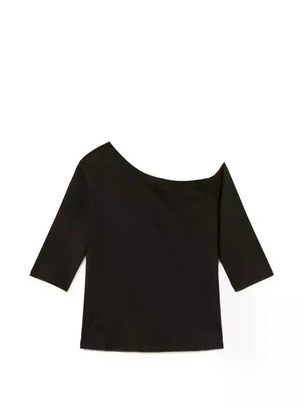 TWINSET Cotton Jersey Asymmetrical Neck T-shirt