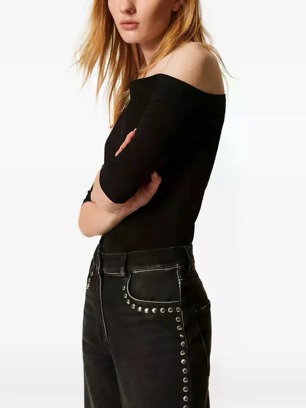 TWINSET Cotton Jersey Asymmetrical Neck T-shirt