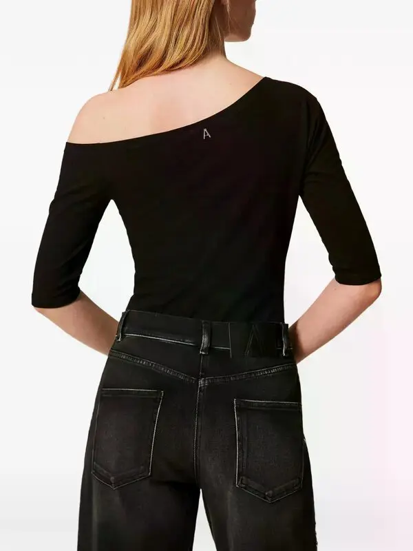 TWINSET Cotton Jersey Asymmetrical Neck T-shirt