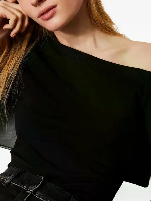 TWINSET Cotton Jersey Asymmetrical Neck T-shirt