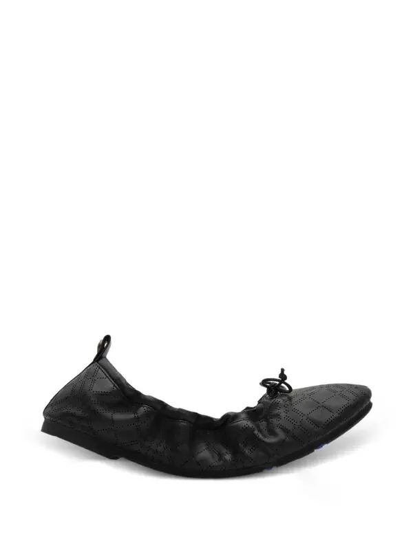 Burberry Perforated Gathered Ballet Flats - Black
