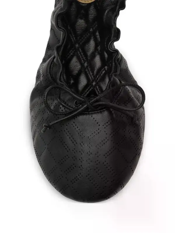 Burberry Perforated Gathered Ballet Flats - Black