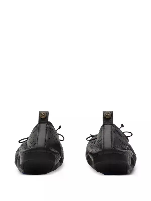 Burberry Perforated Gathered Ballet Flats - Black