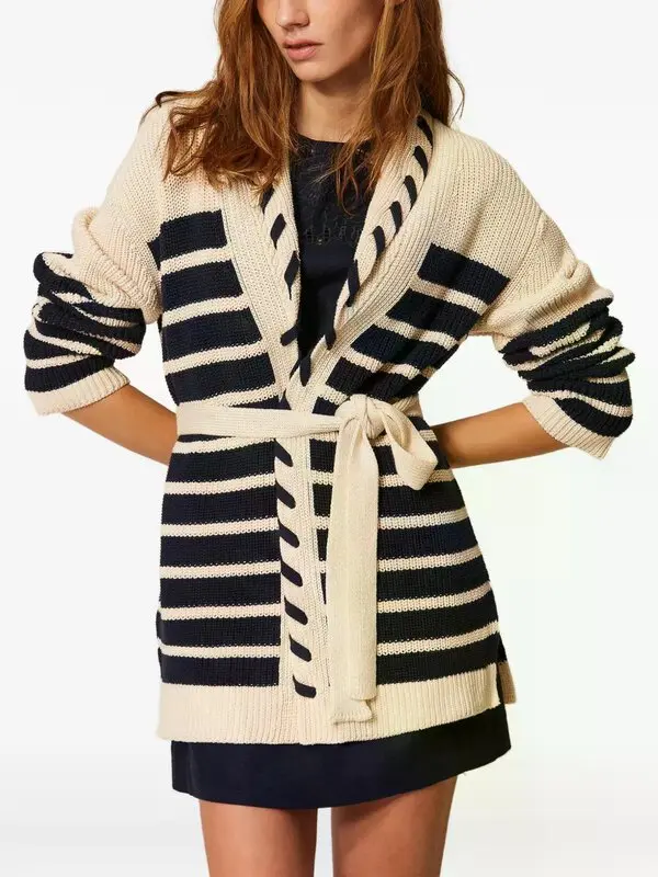 TWINSET Striped Knit Cardigan With Shawl Collar