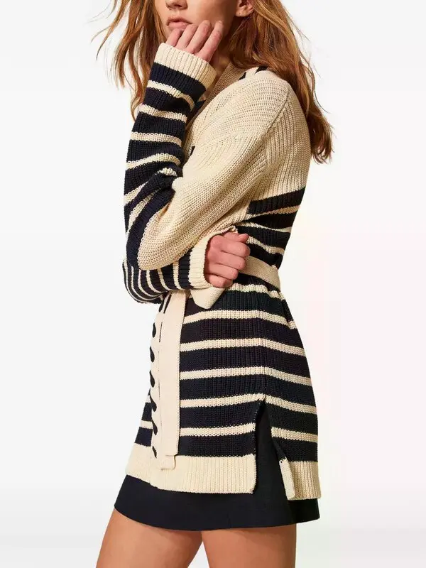 TWINSET Striped Knit Cardigan With Shawl Collar