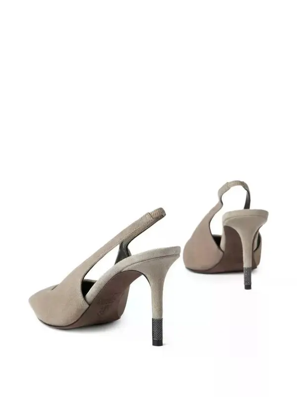 Brunello Cucinelli Suede Monili Slingback Pumps - Neutrals