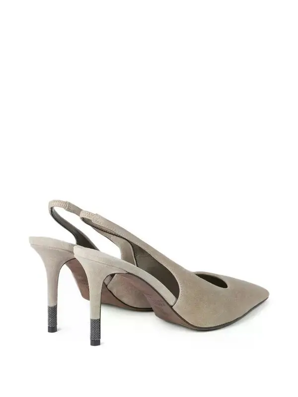 Brunello Cucinelli Suede Monili Slingback Pumps - Neutrals