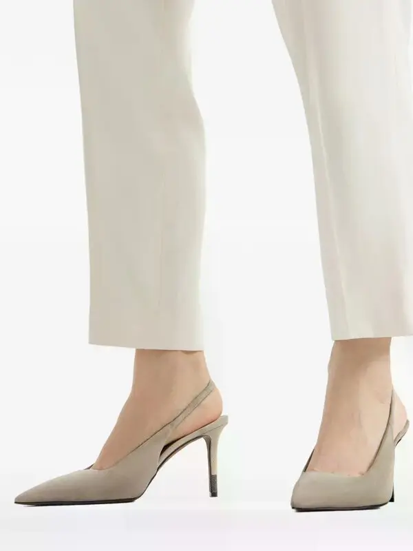 Brunello Cucinelli Suede Monili Slingback Pumps - Neutrals