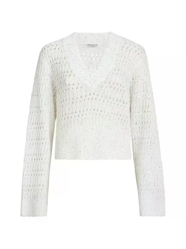 Brunello Cucinelli V-neck Long Sleeve Sweater - White