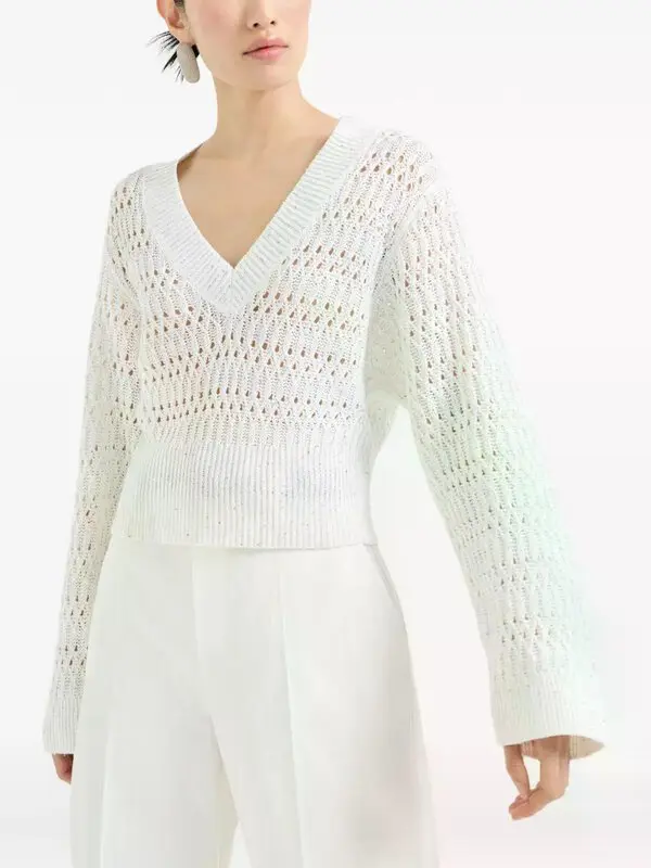 Brunello Cucinelli V-neck Long Sleeve Sweater - White