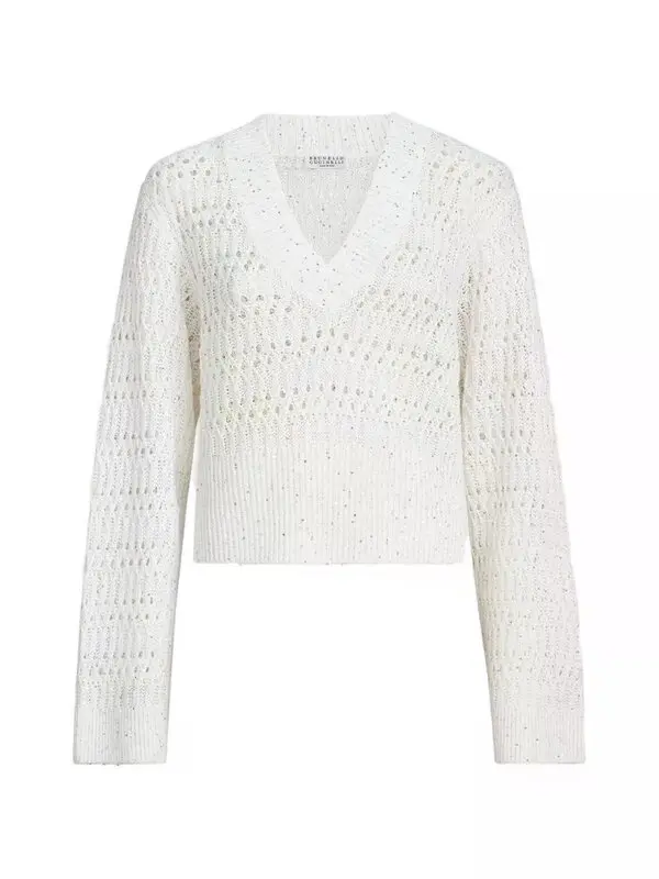 Brunello Cucinelli V-neck Long Sleeve Sweater - White