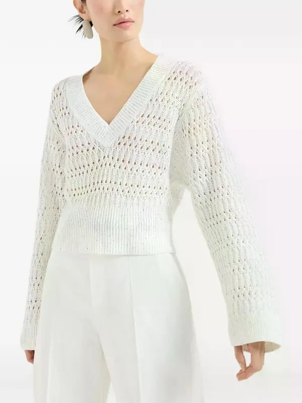 Brunello Cucinelli V-neck Long Sleeve Sweater - White