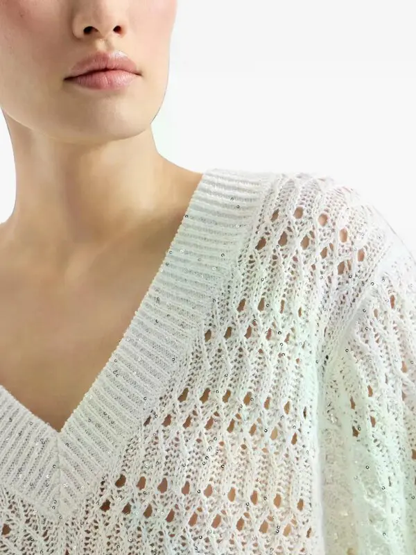 Brunello Cucinelli V-neck Long Sleeve Sweater - White