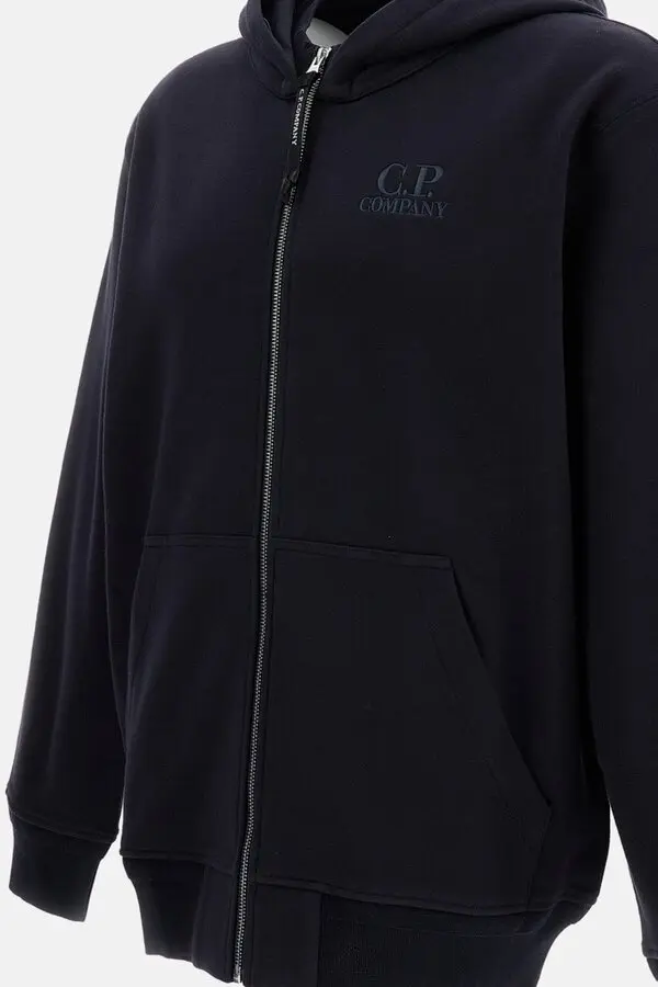 C.P. COMPANY Full-zip Brushed Cotton Hoodie - Blu