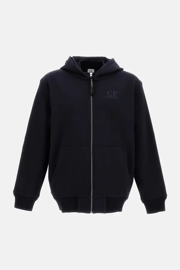 C.P. COMPANY Full-zip Brushed Cotton Hoodie - Blue
