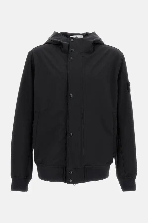 Stone Island Soft Shell Hooded Jacket - Black