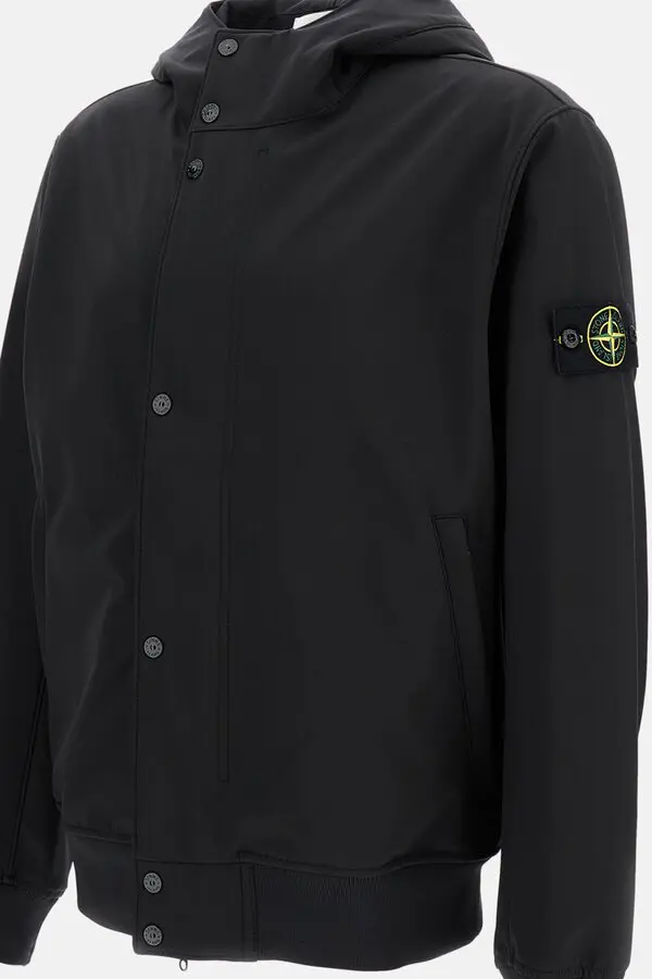 Stone Island Soft Shell Hooded Jacket - Black