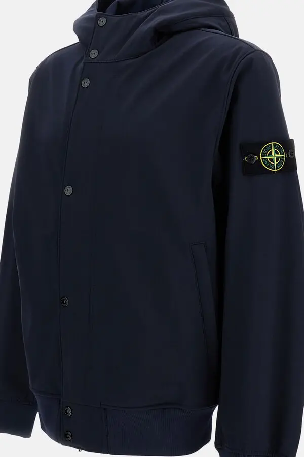 Stone Island Soft Shell Hooded Jacket - Blue