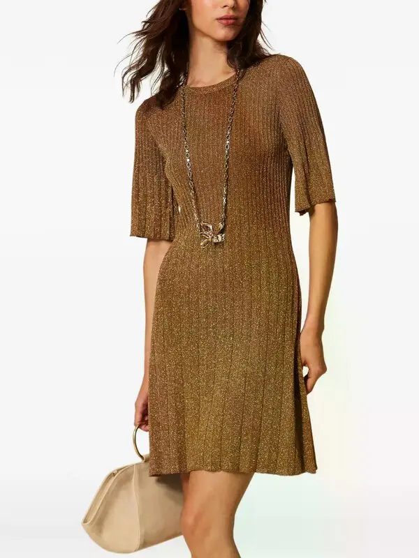 TWINSET Lurex Knitted Dress - Brown | Editorialist