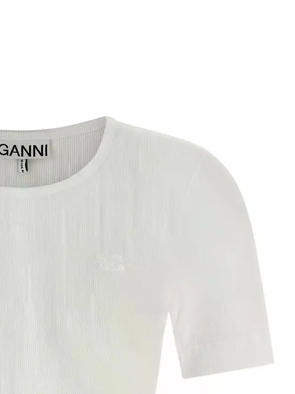 GANNI Ribbed Logo-embroidered T-shirt - White