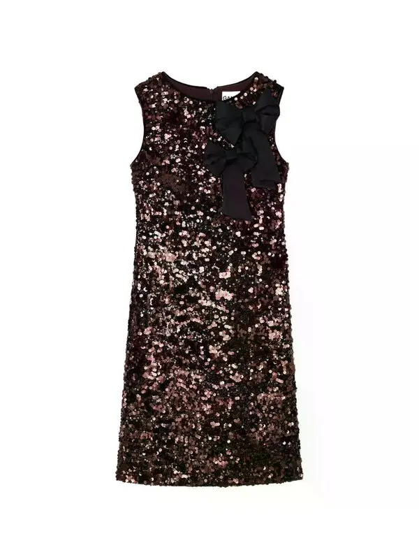 GANNI Sequined Midi Dress With Bow Detail - Brown