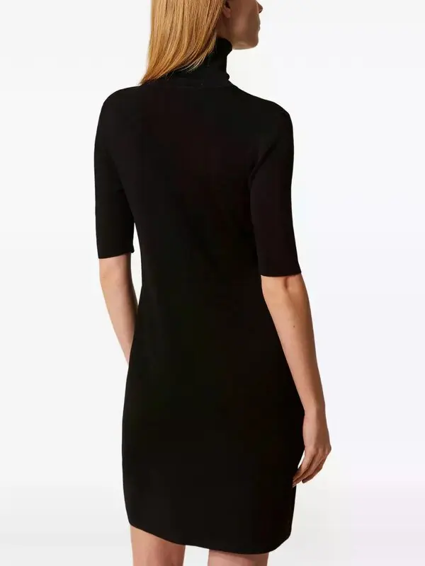 TWINSET High Neck Short Sleeve Mini Dress With Decorative Pockets