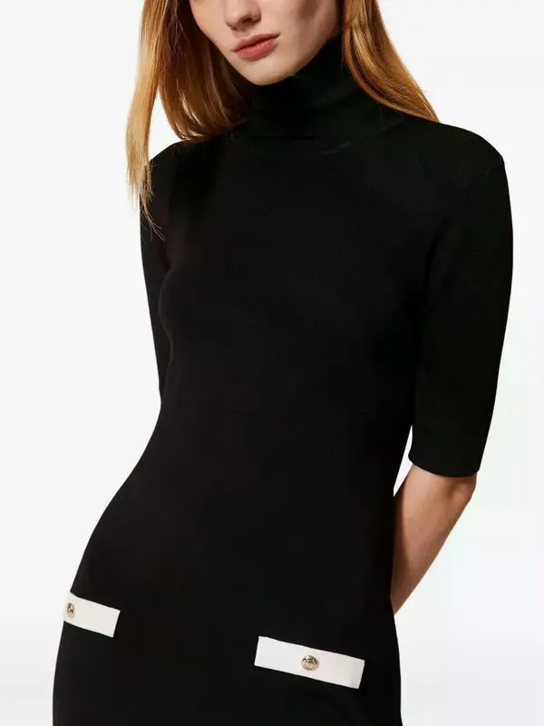 TWINSET High Neck Short Sleeve Mini Dress With Decorative Pockets