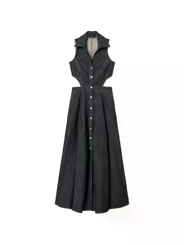 TWINSET Sleeveless Denim Maxi Dress With Cut-outs