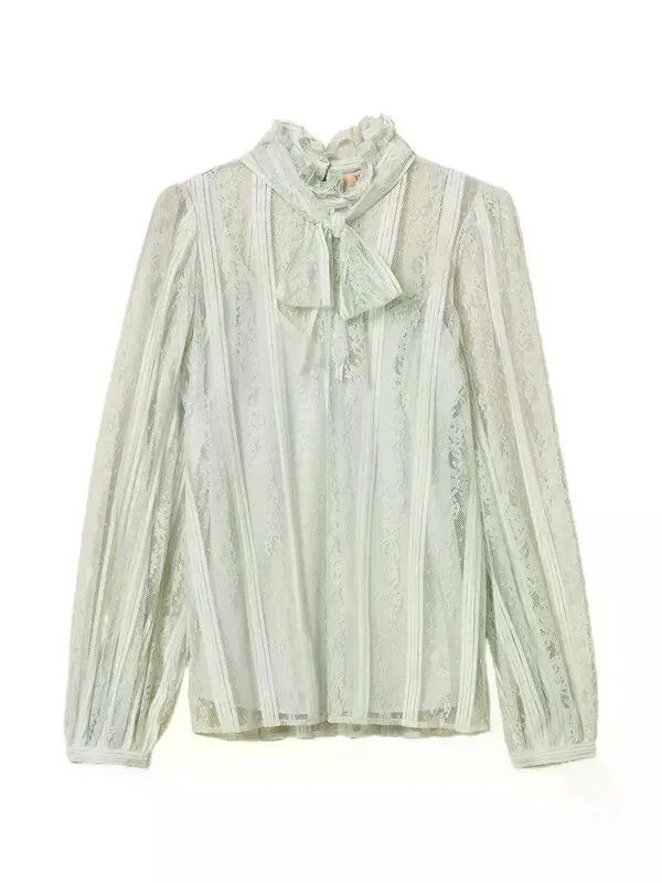 TWINSET Striped Lace Blouse With Bow