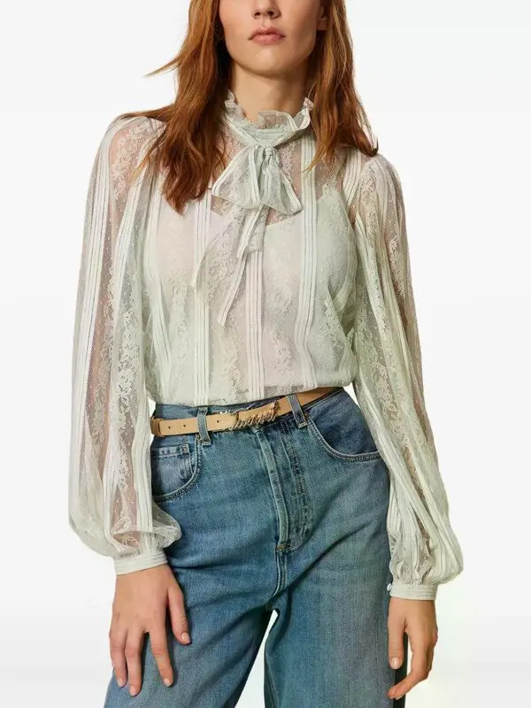 TWINSET Striped Lace Blouse With Bow
